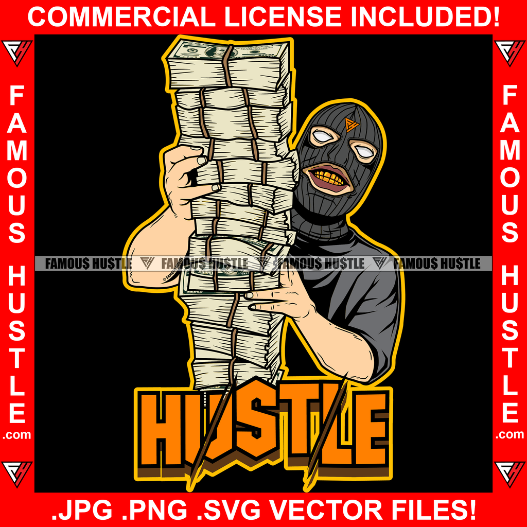 Hustle Gangster Man Ski Mask Huge Money Stack Male Robber Face Mask Ta ...