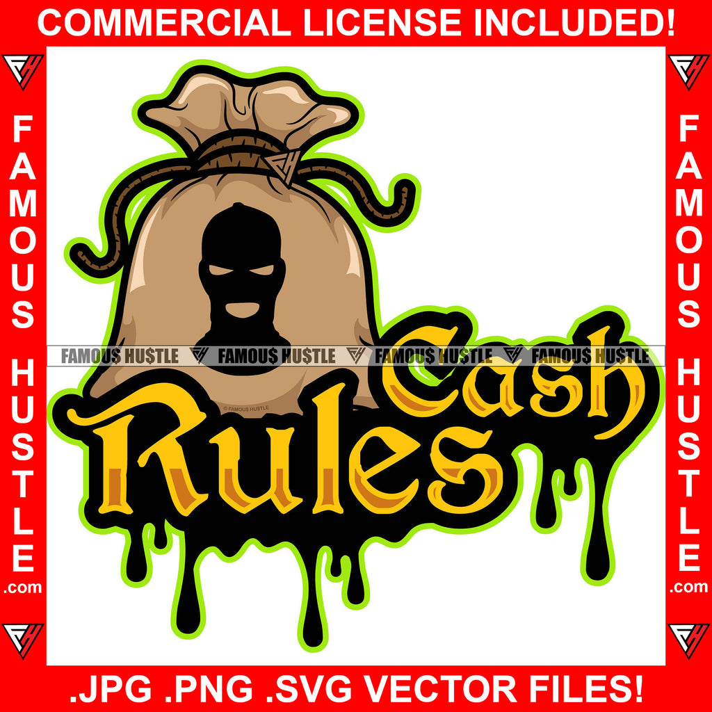 Cash Rules Money Bag Ski Mask Printed Hip Hop Rap Rapper Plug Trap Str ...