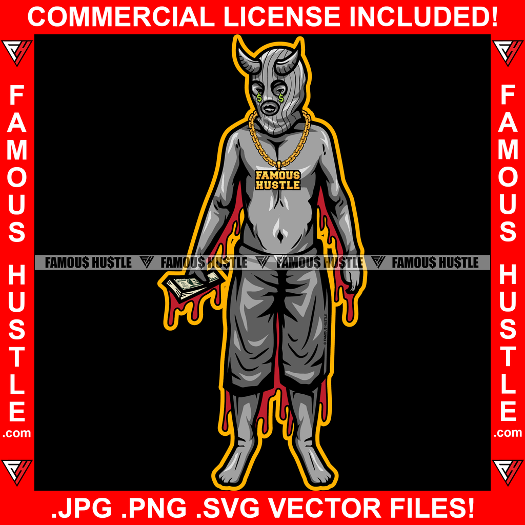 Money On Lock Demon Gangster Devil Dripping Satan Horns Ski Mask Gold ...