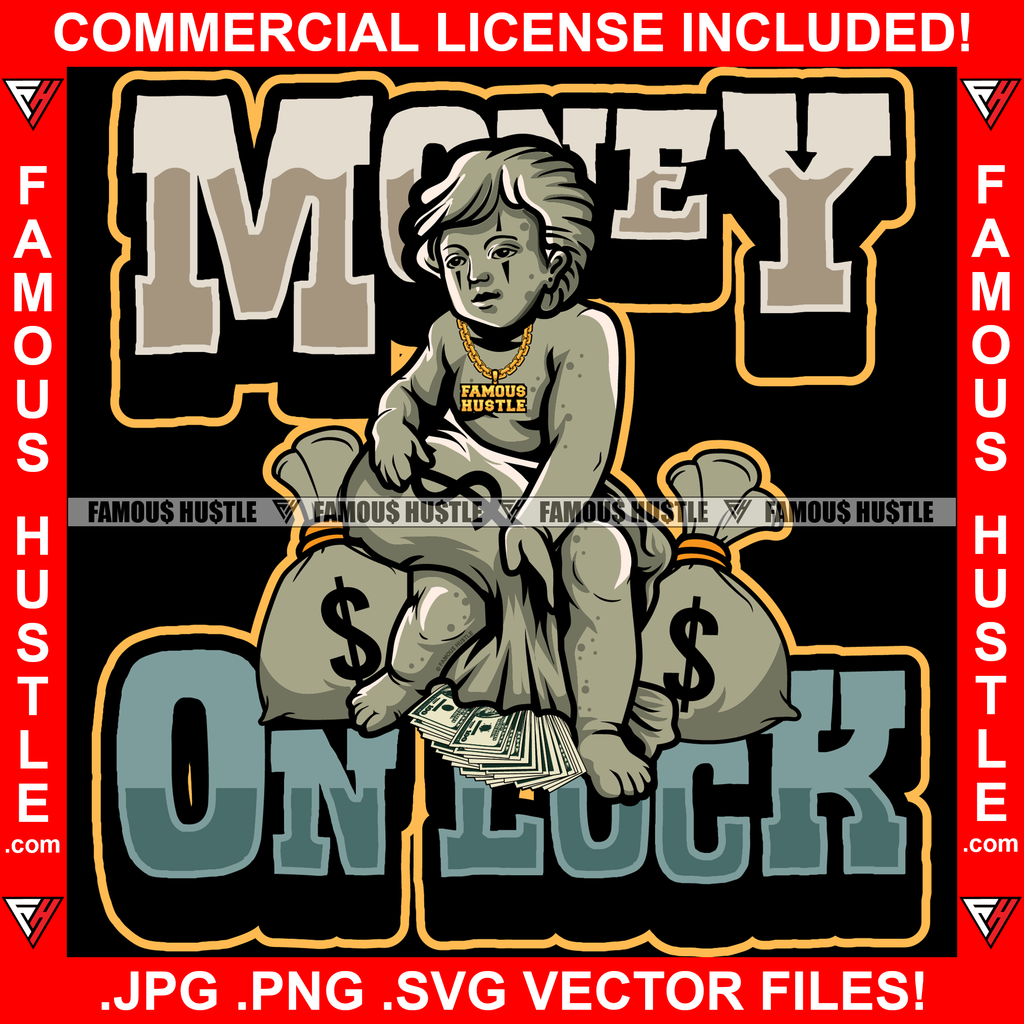 Money On Lock Gangster Baby Statue Cash Money Bags Gold Necklace Hip H ...