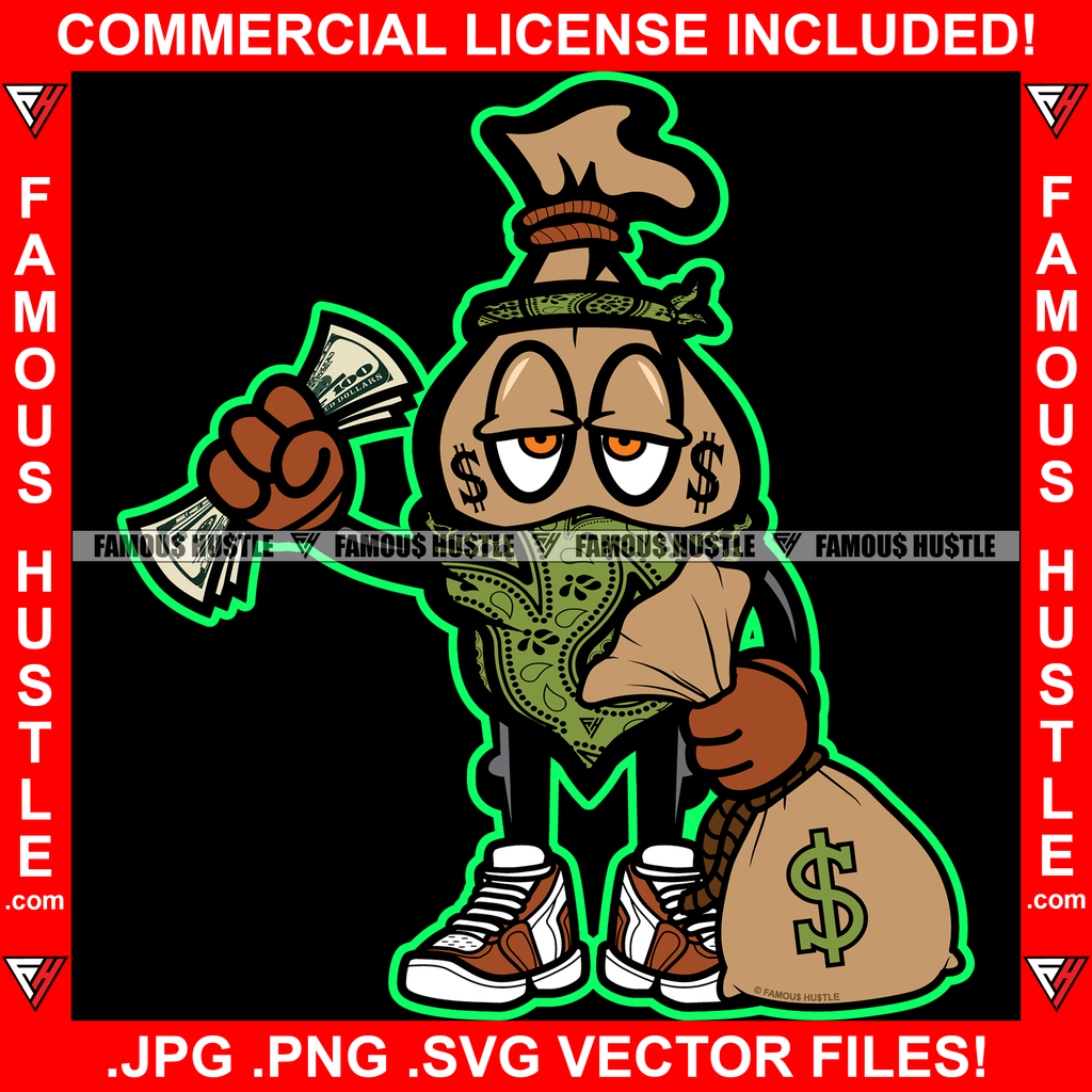 We Never Go Hungry Gangster Money Bag Cartoon Character Bandanna Face ...