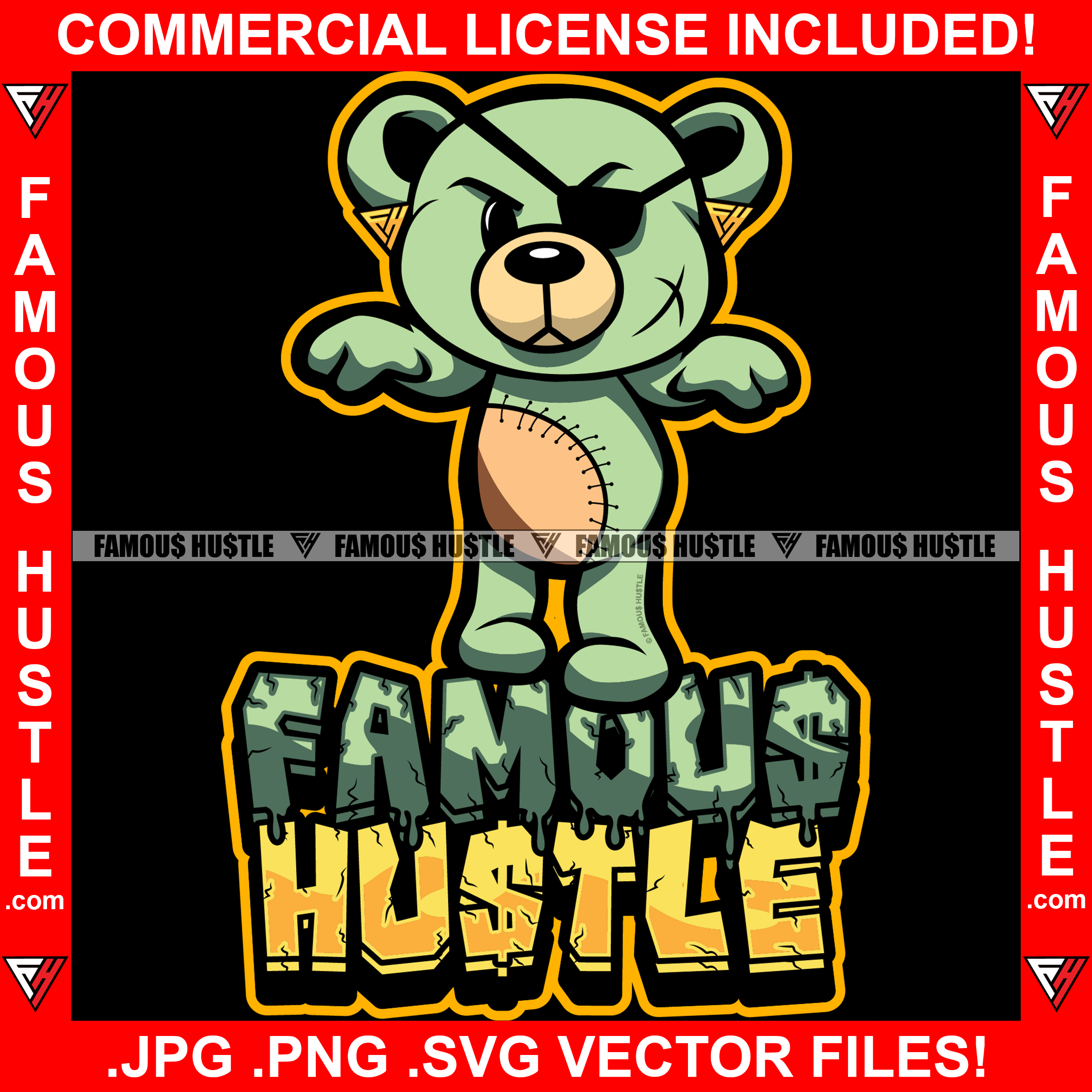 Famous Hustle Gangster Teddy Bear Eye Patch Scar Face Gold Earrings St ...