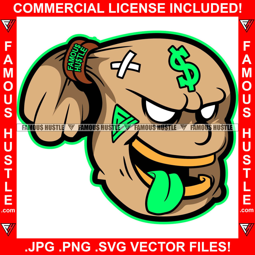 Bag Cash Money Bag Dollar Sign Green Tongue Out White Eyes Mean Scar F ...