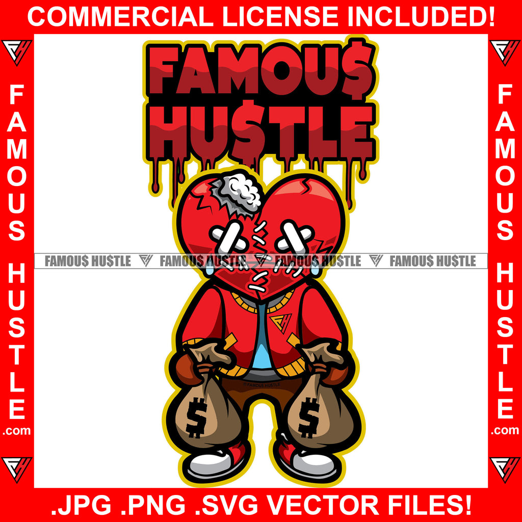 Famous Hustle Bloody Broken Red Heart Cartoon Character Stitched Tears ...