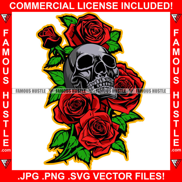 Famous Hustle Gangster Skull Head Red Roses Flowers Hip Hop Rap Rapper ...