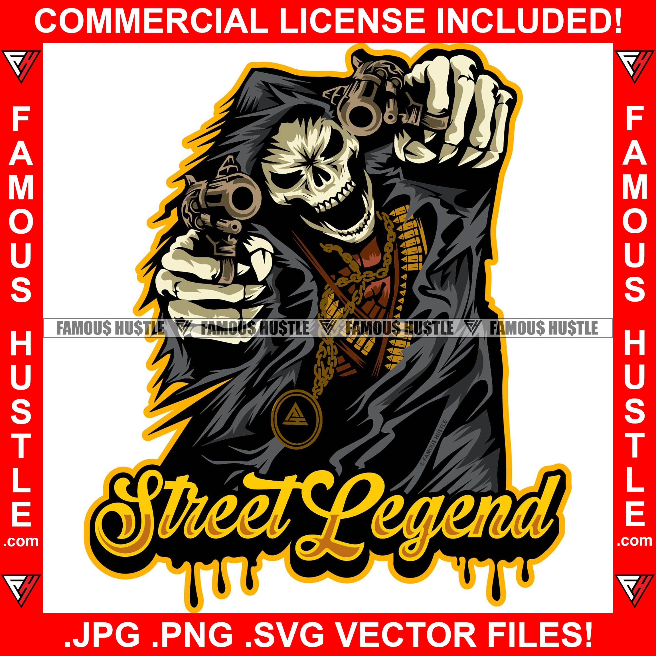 Street Legend Dripping Skull Skeleton Grim Reaper Hooded Bullets Pisto ...