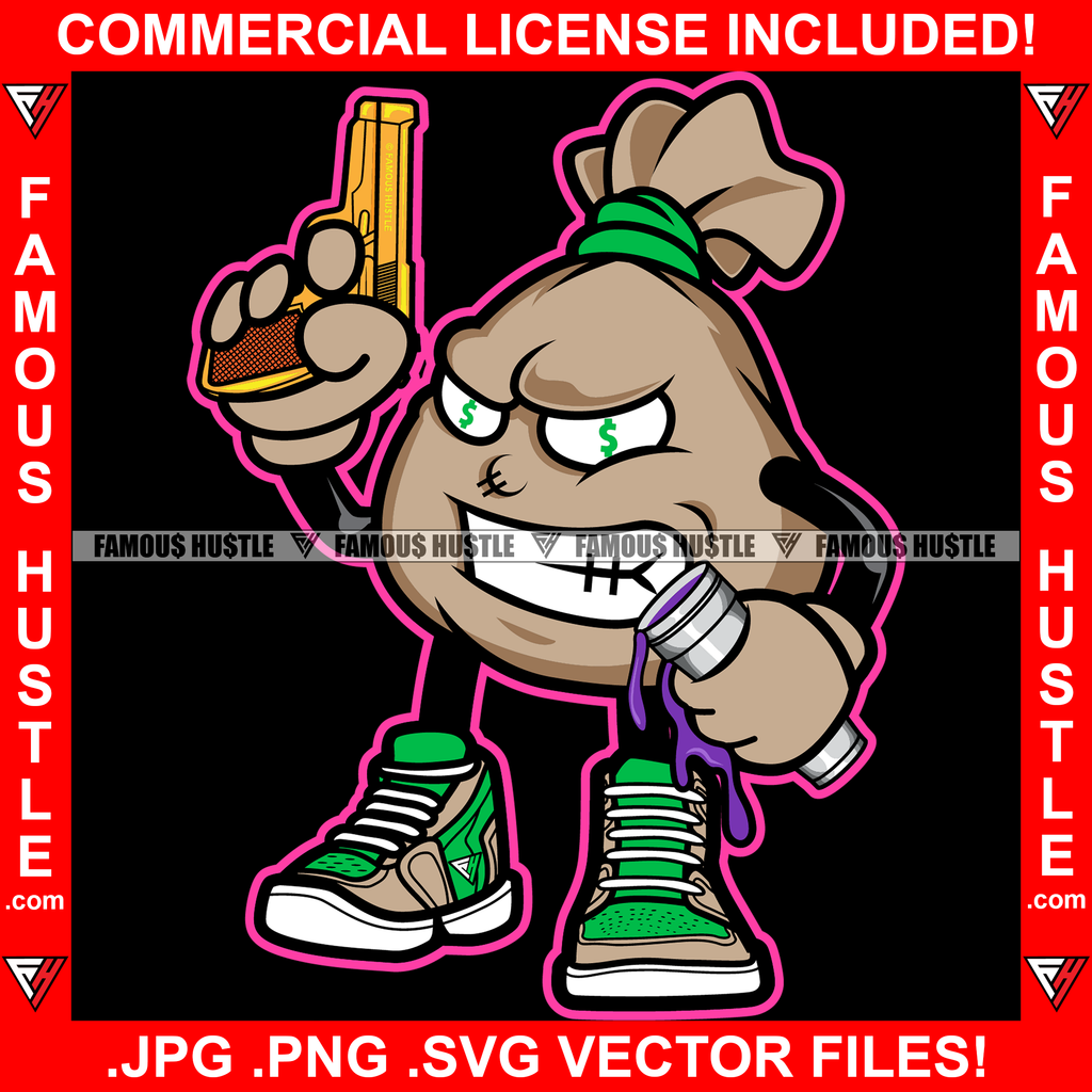 Runnin The Streetz Gangster Money Bag Cartoon Character Dollar Sign Ey ...