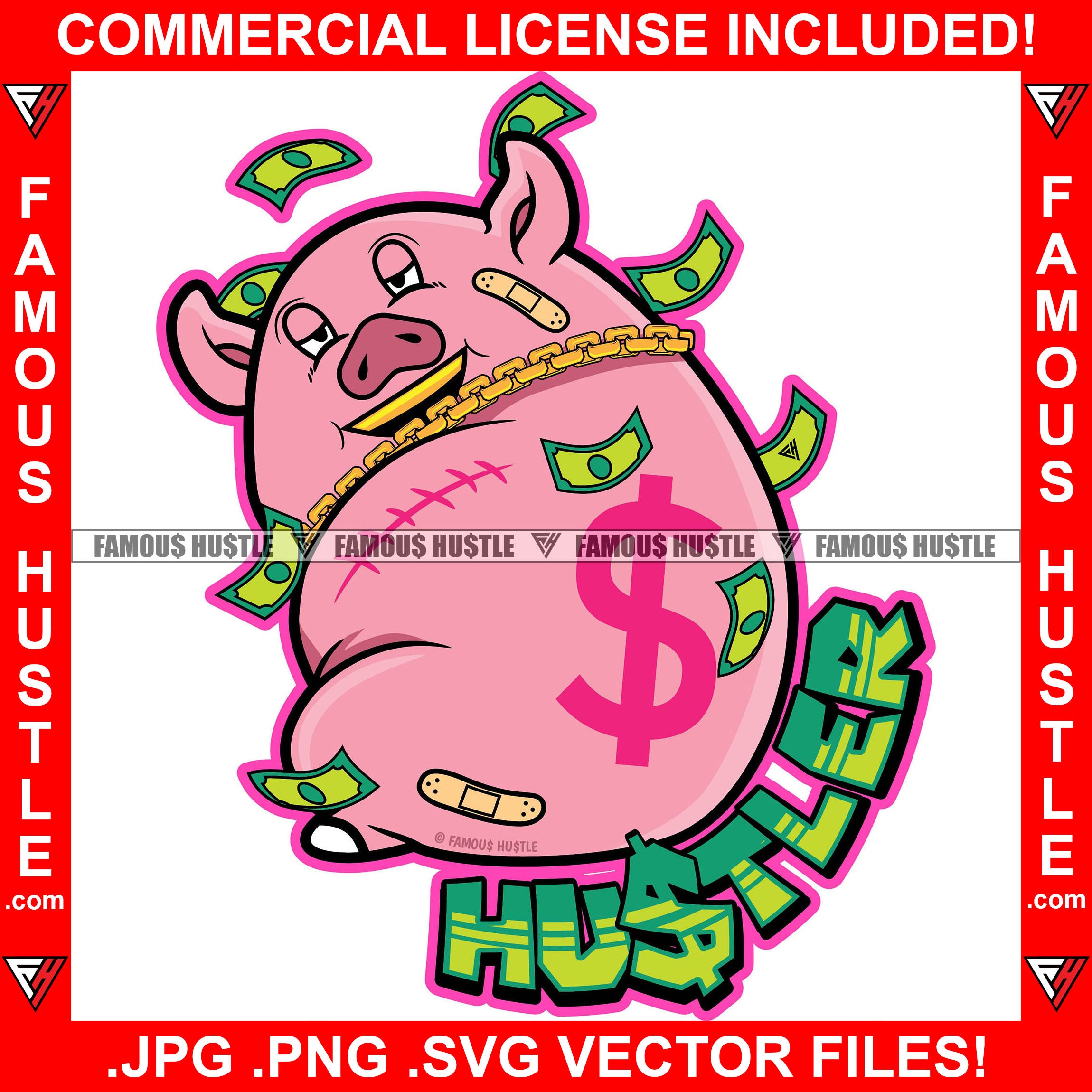 Hustler Huge Rich Pig Dollar Sign Tattoo Gold Teeth Necklace Scar Band ...