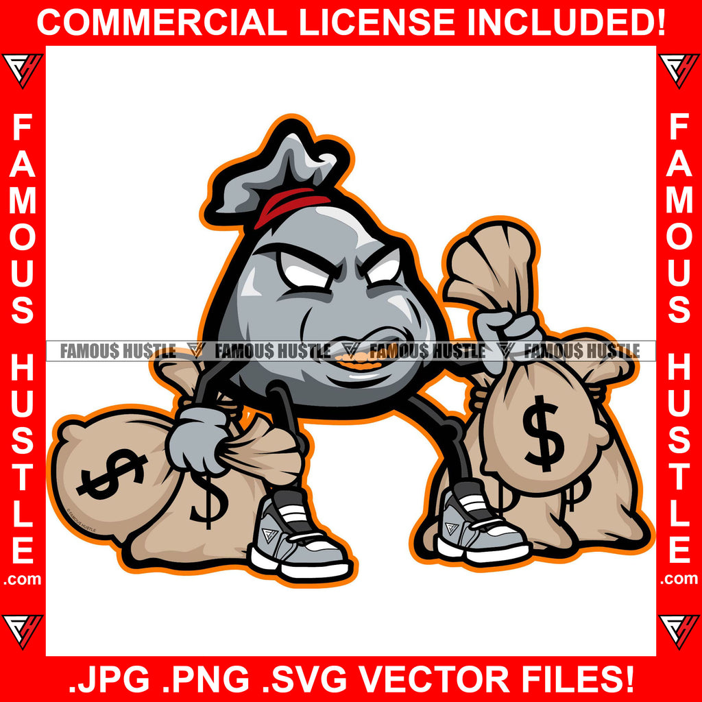 Money Motivation Gangster Money Bag Mean Face Gold Teeth White Eyes Ca ...