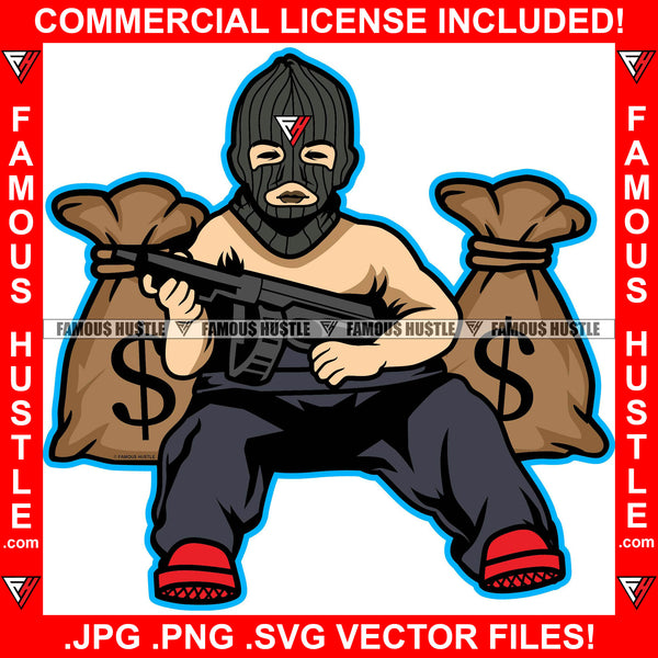 Trap Baby Gangster Man Ski Mask Cash Money Bags Machine Gun Hip Hop Ra ...