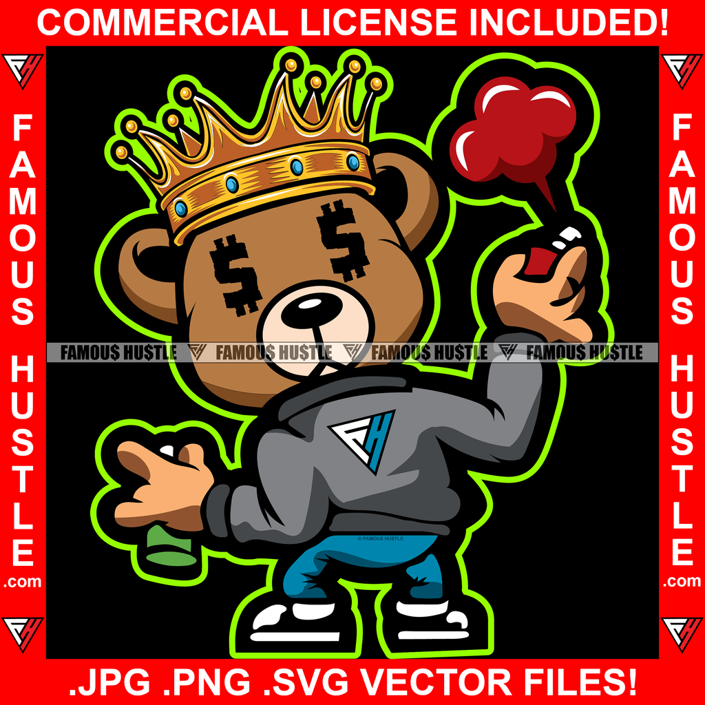 Hustle Dripping Teddy Bear King Dollar Sign Eyes Spray Drug Dealer Hip ...