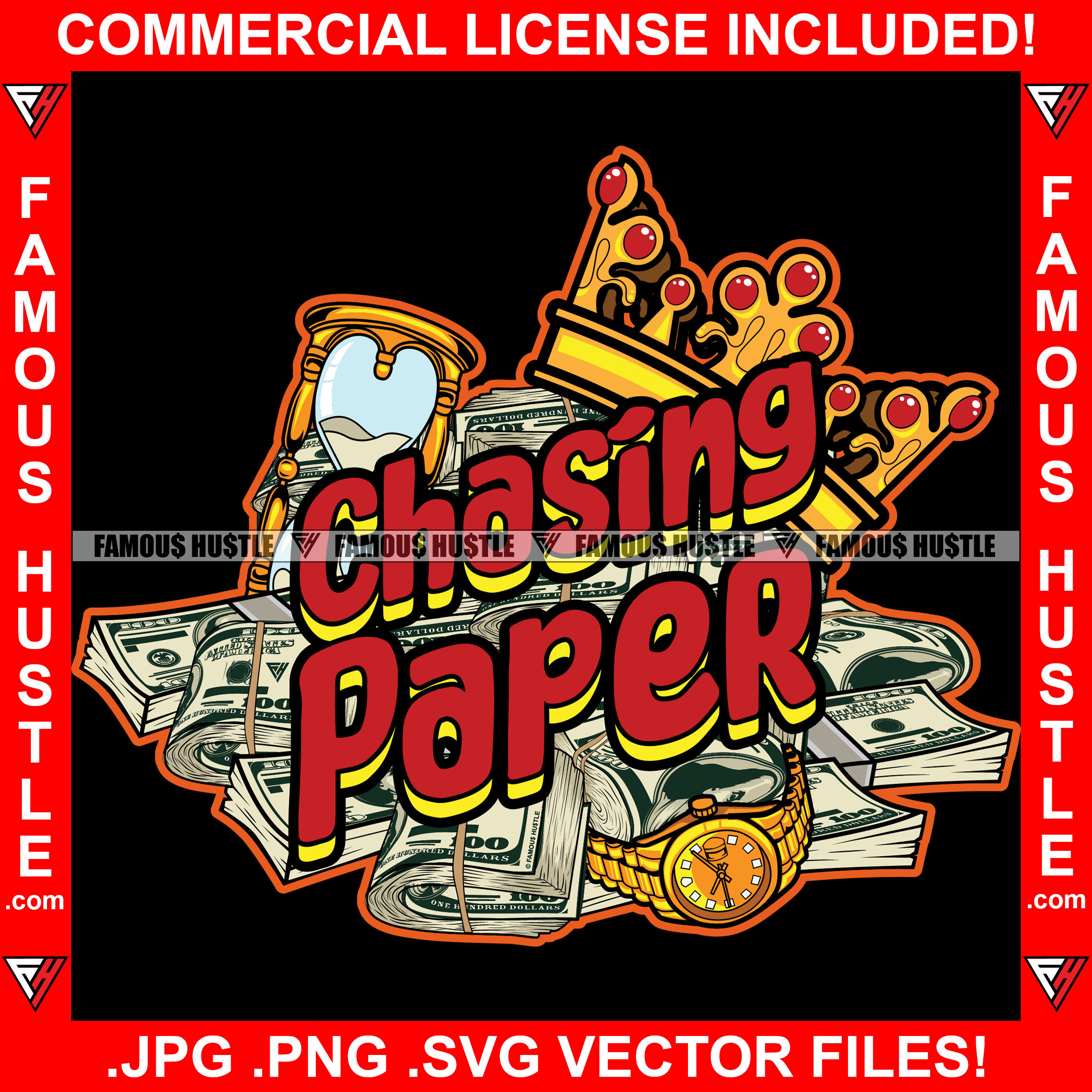 Chasing Paper Cash Money Bundles Gold Watch Crown Hourglass Hip Hop Ra ...
