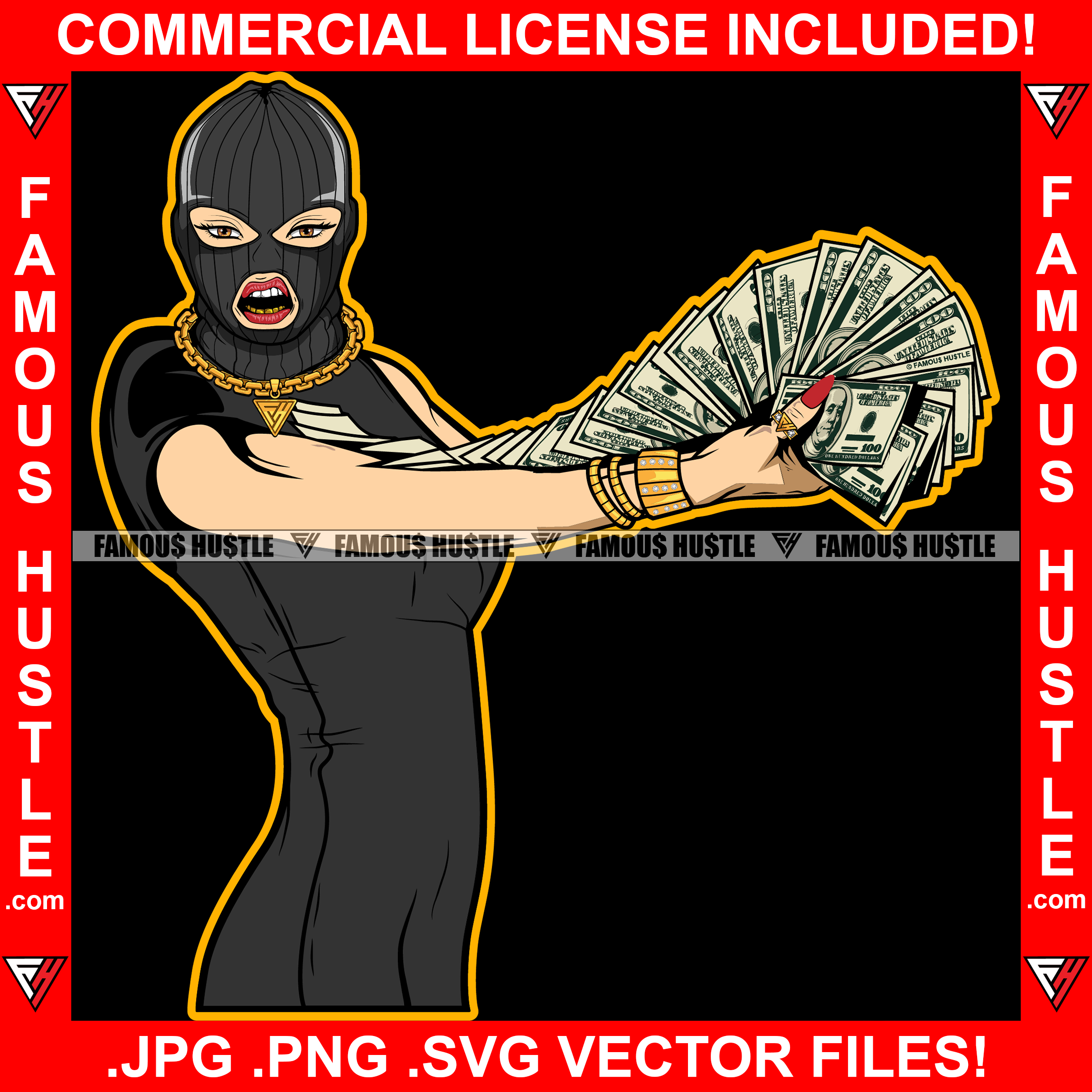 Blessed Vibes Sexy Gangster White Lady Female Ski Mask Spreading Cash ...