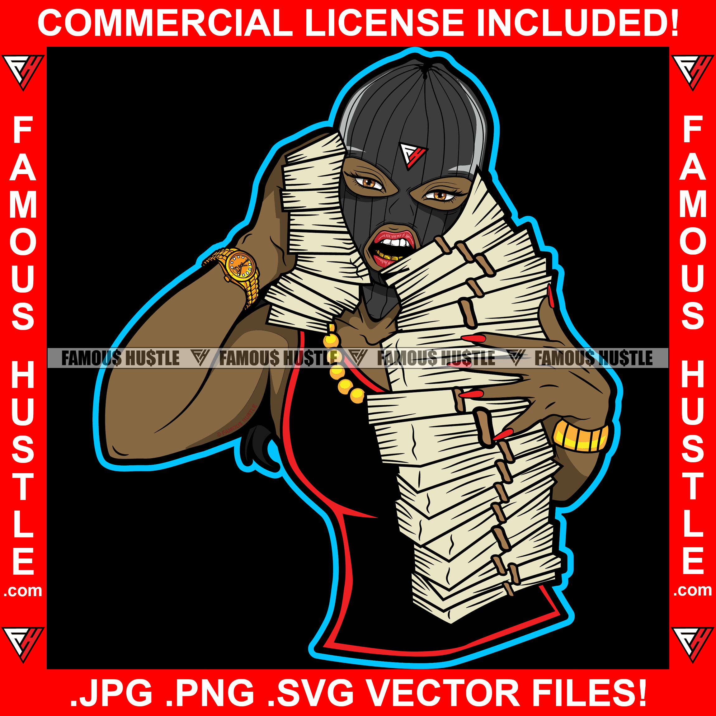 Blessed Vibes Sexy Gangster Black Lady Female Ski Mask Cap Cash Money ...