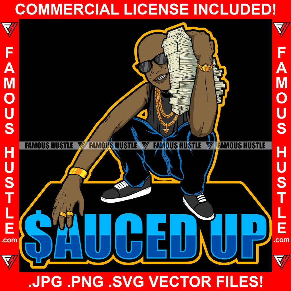 Sauced Up Gangster Black Man Sunglasses Cash Stack Gold Jewelry Watch ...