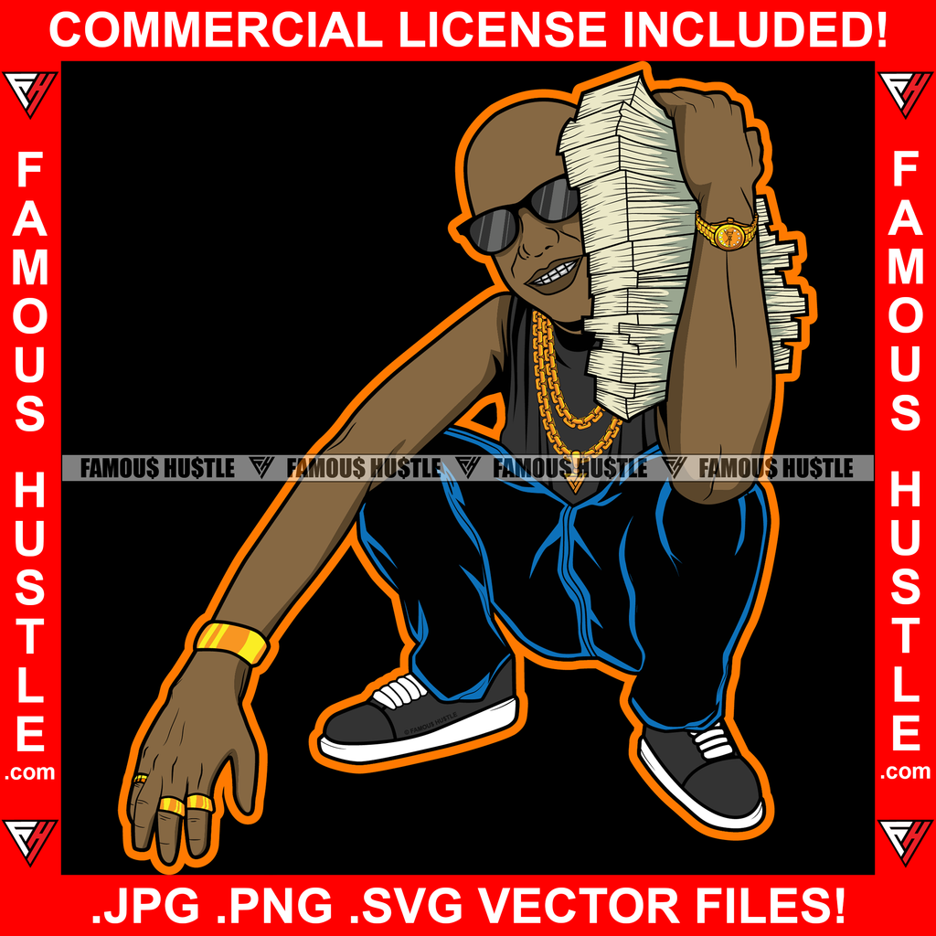 Sauced Up Gangster Black Man Sunglasses Cash Stack Gold Jewelry Watch ...