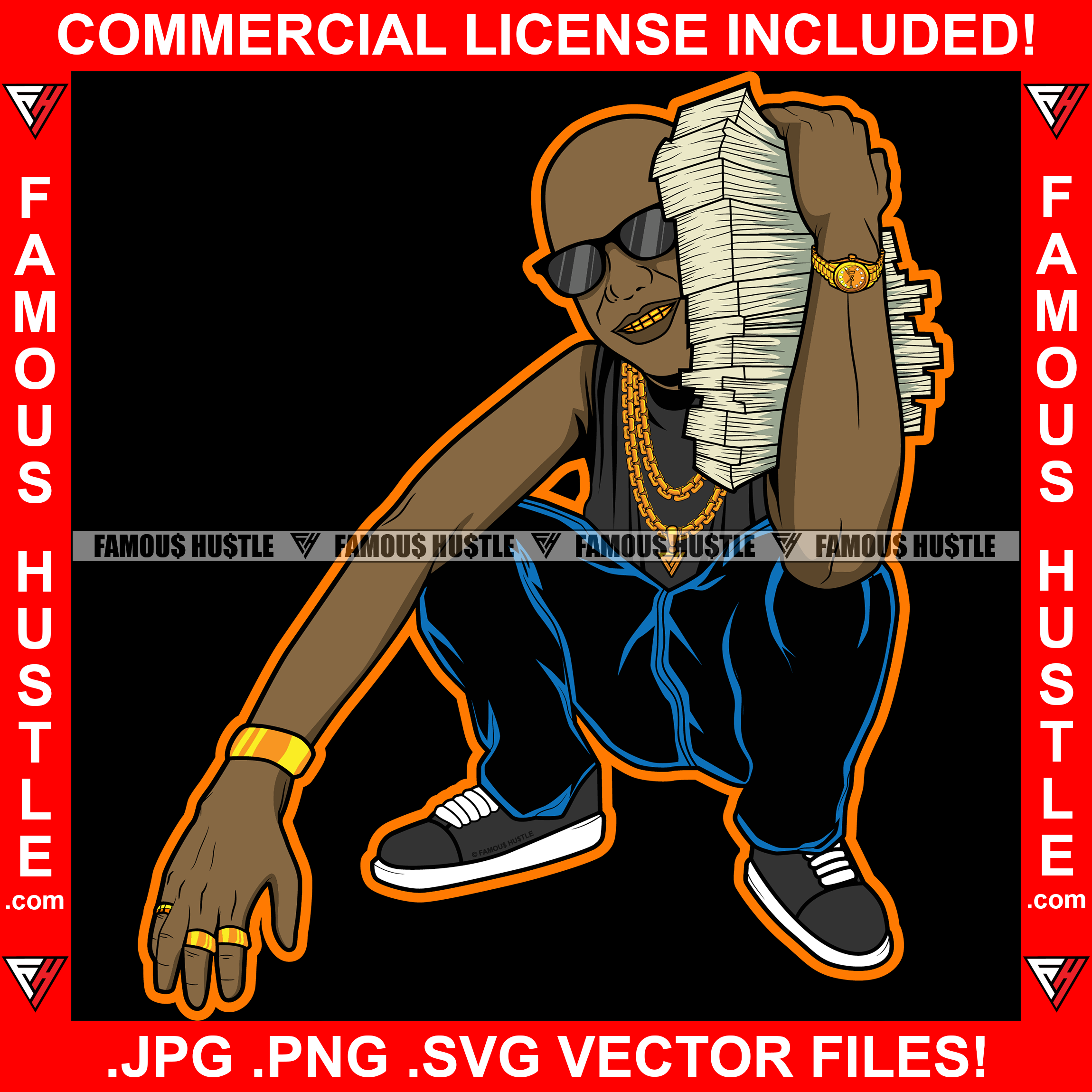 Sauced Up Gangster Black Man Sunglasses Cash Stack Gold Teeth Jewelry ...