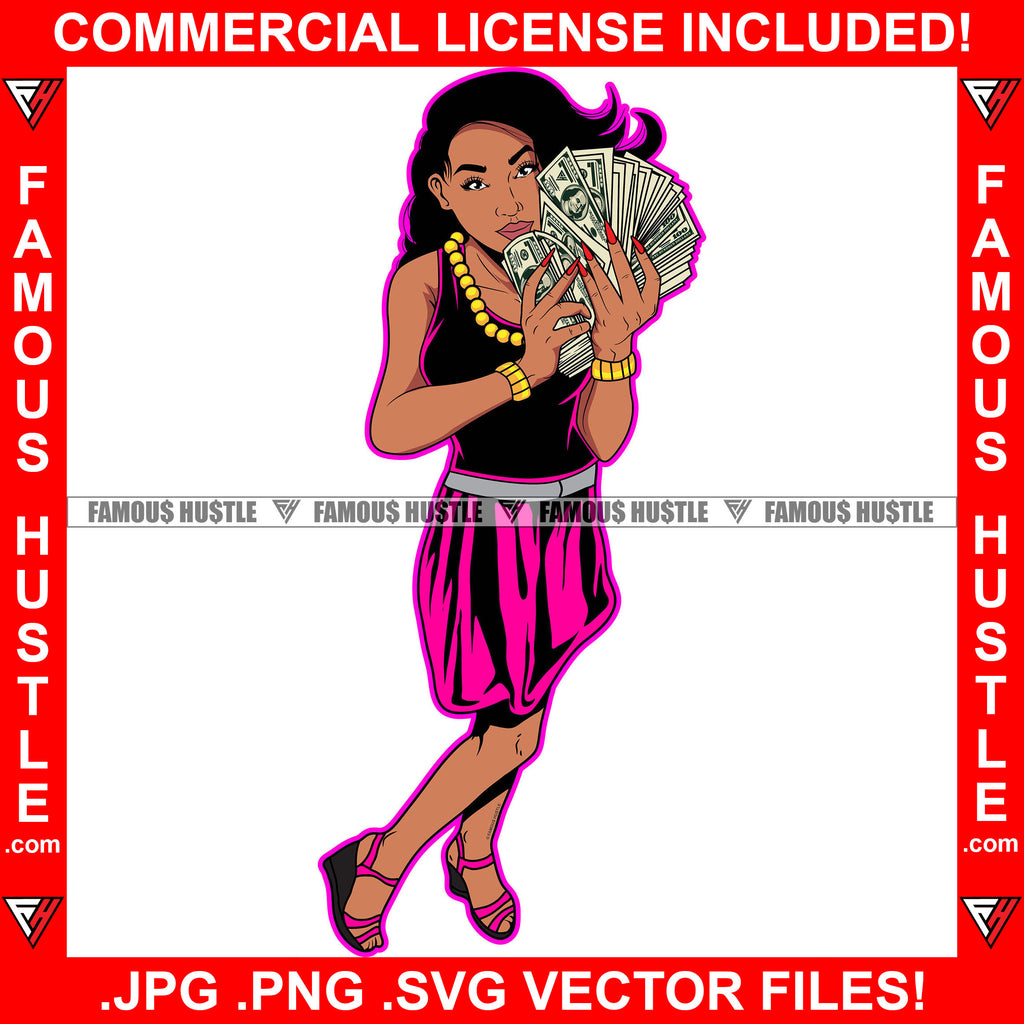 Make Money Dripping Sexy Gangster Lady Female Cash Money Gold Jewelry ...