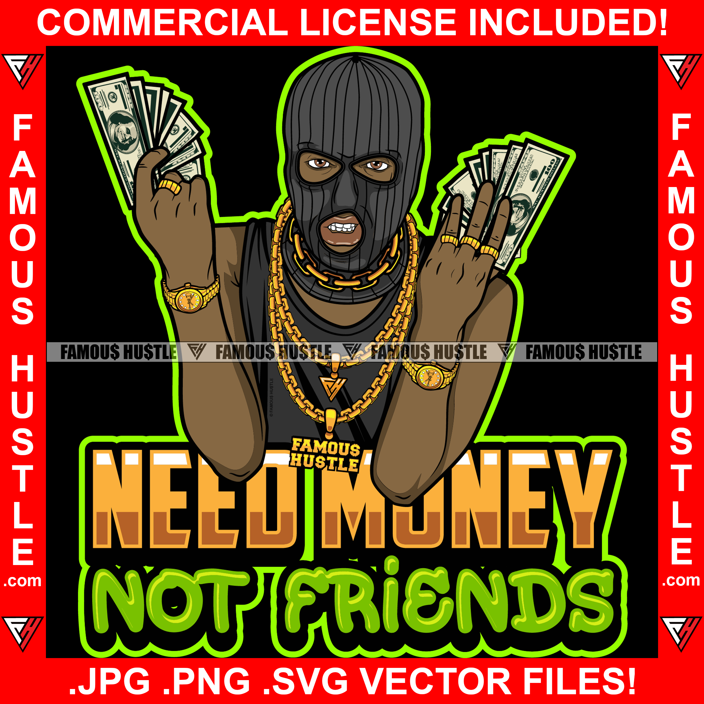 Need Money Not Friends Gangster Black Man Ski Mask Two Hands Cash Robb ...