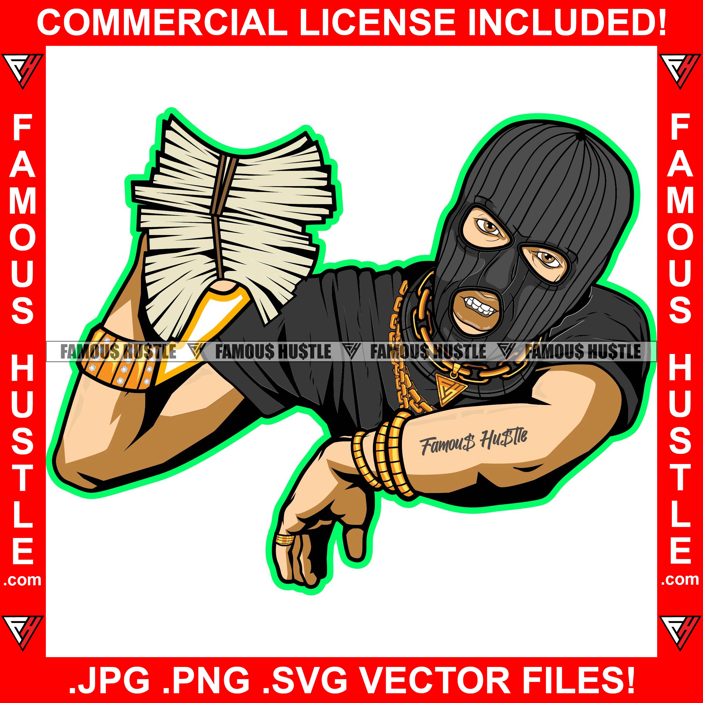 Sauce Dripping Gangster White Man Ski Mask Cash Money Stack Gold Neckl ...