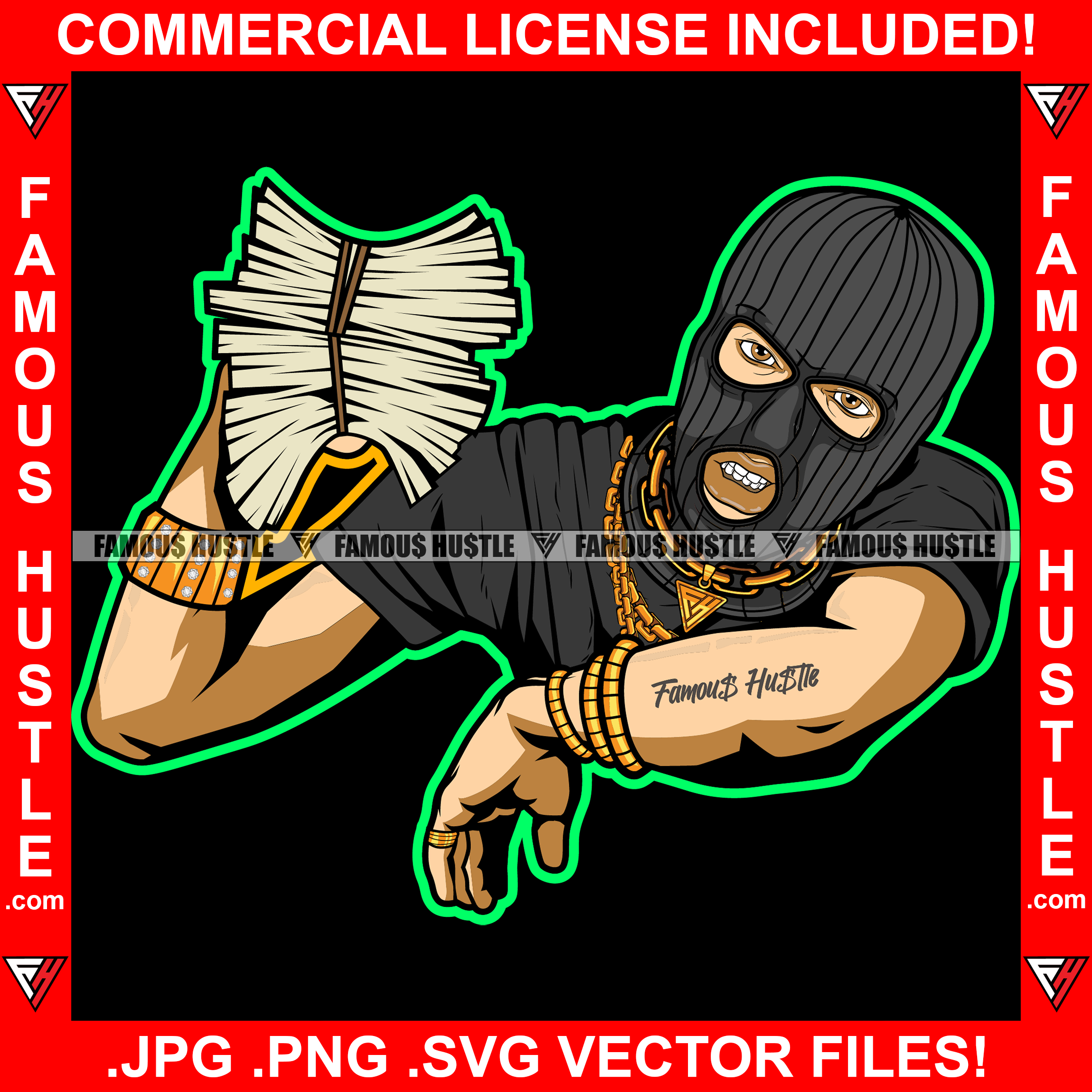 Sauce Dripping Gangster White Man Ski Mask Cash Money Stack Gold Neckl ...