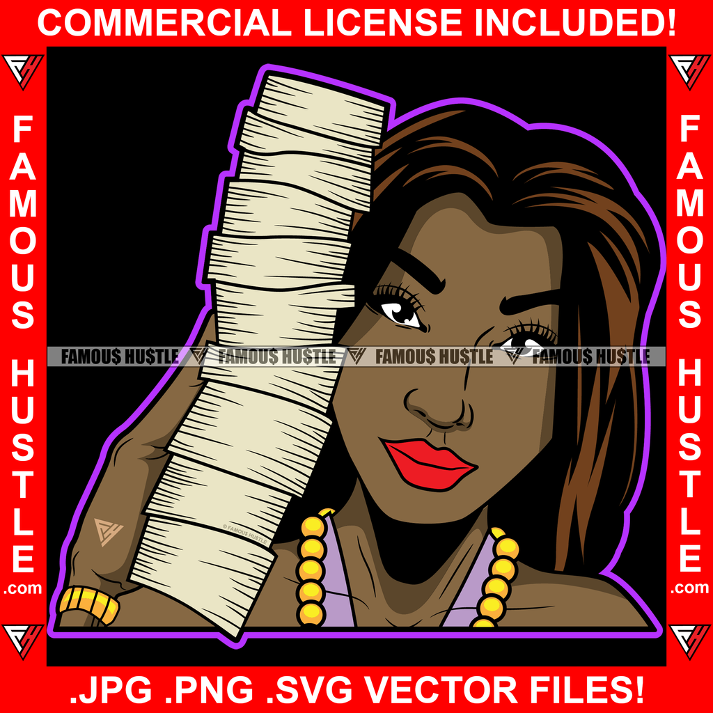 Paper Chaser Black Sexy Female Lady Holding Cell Phone Big Money Stack ...