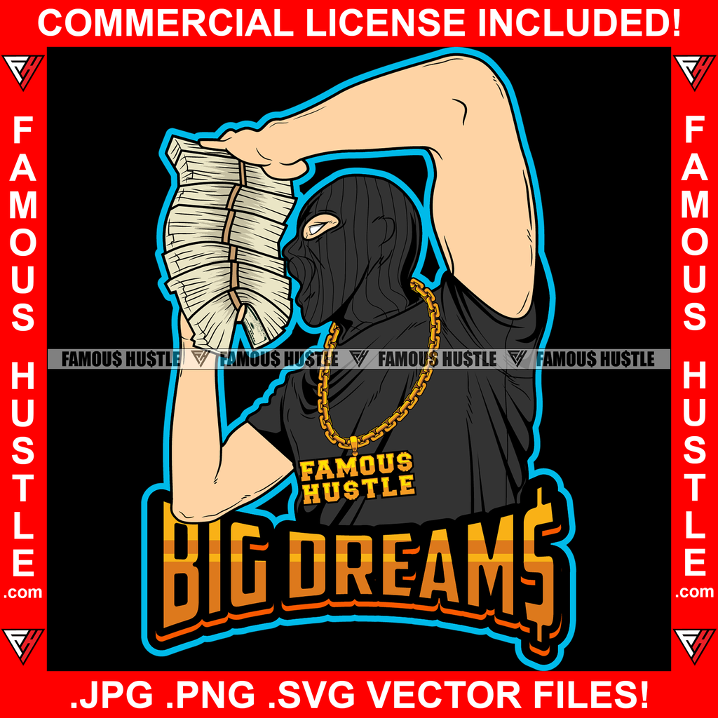 Big Dreams Gangster Man Money Ski Mask Money Stack Cell Phone Gold Jew ...