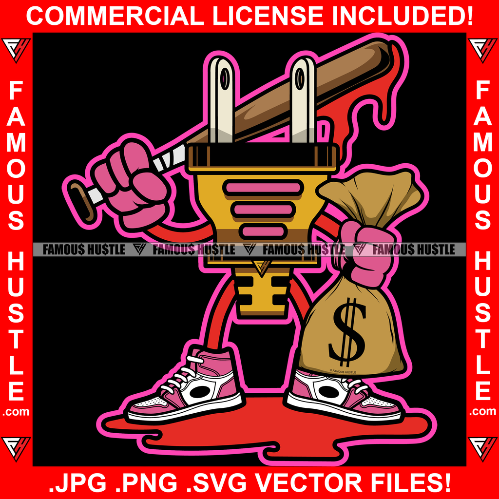 Electrical Plug Socket Cartoon Character Sneakers Holding Cash Money B ...