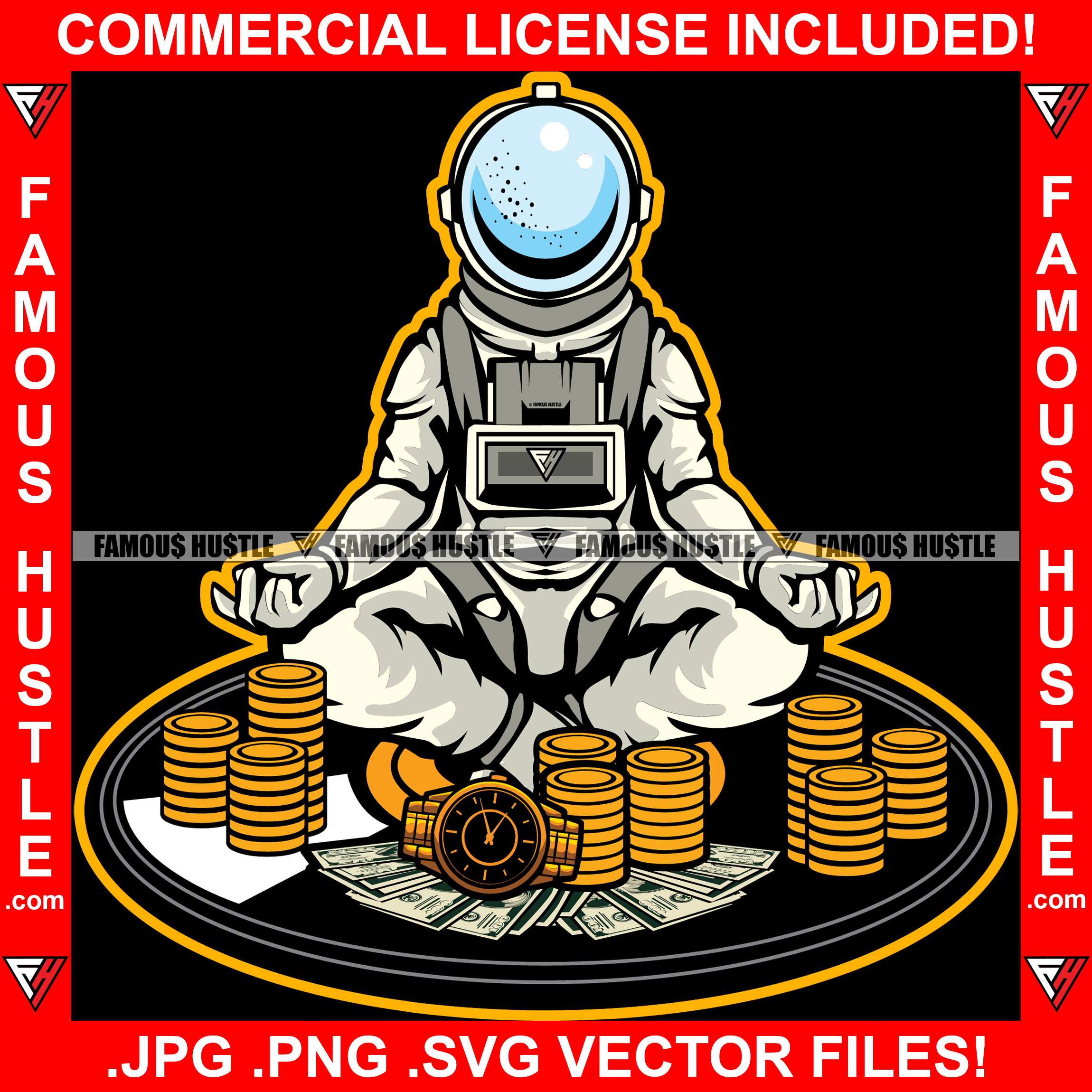 Famous Hustle Astronauts Spaceman Sitting On Vinyl Gold Coins Watch Ca ...