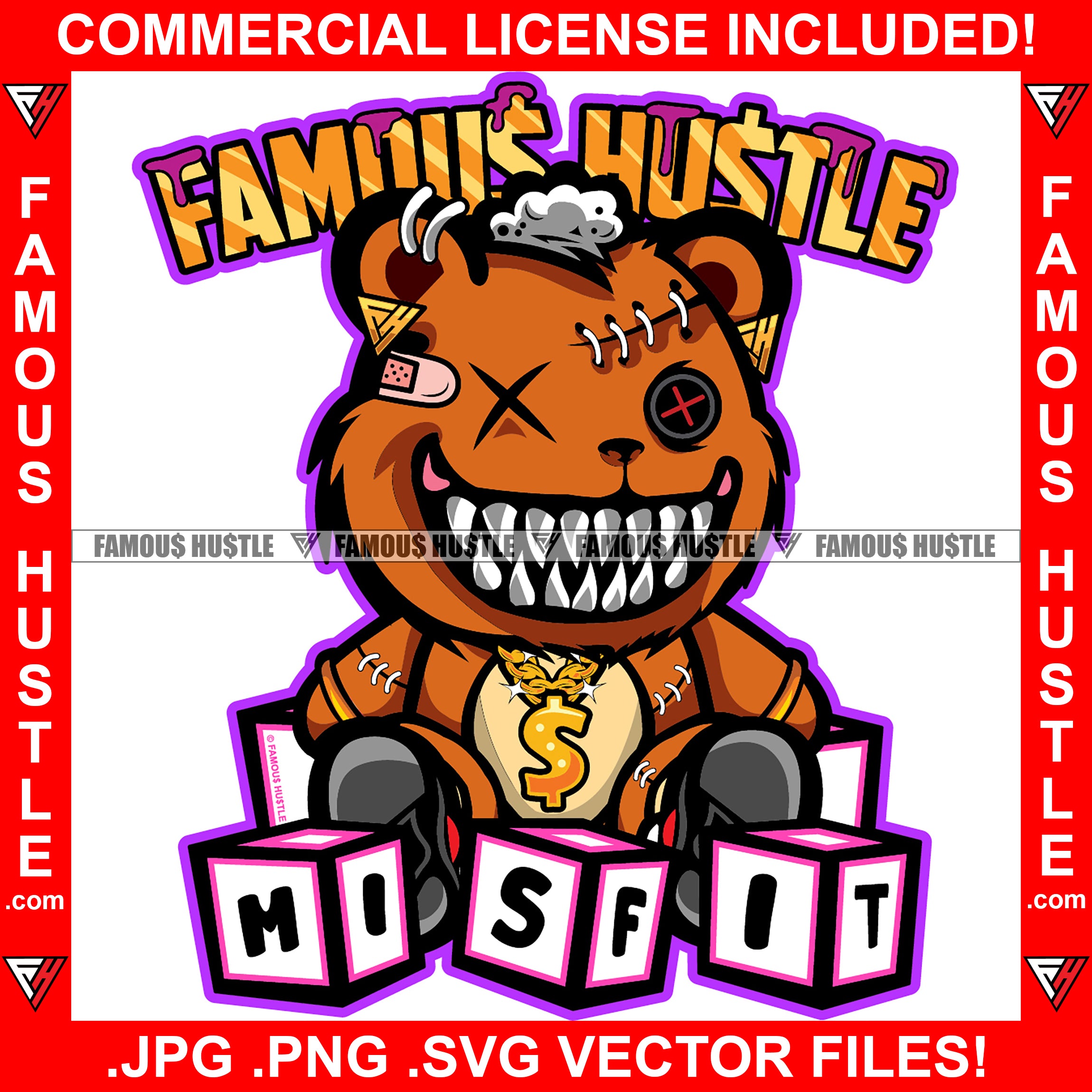 Famous Hustle Misfit Gangster Horror Teddy Bear Button Eyes Stitches S ...