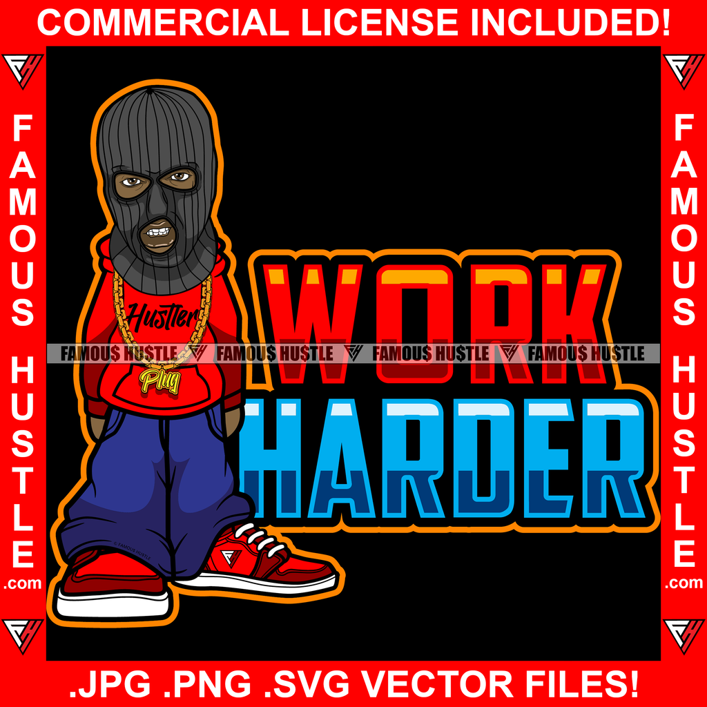 Work Harder Gangster Black Man Ski Mask Gold Jewelry Necklace Face Mas ...