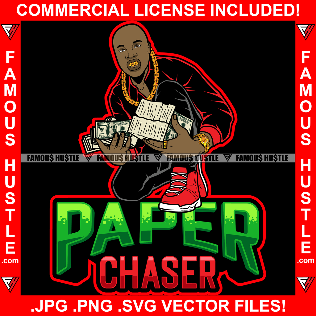 Paper Chaser Gangster Bald Man Cash Money Bundles Gold Teeth Jewelry S ...