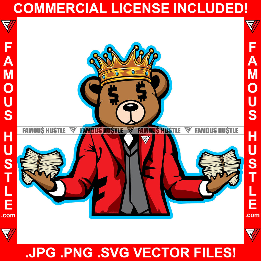Real Hustler Gangster Teddy Bear King Dollar Sign Eyes Crown Big Cash ...