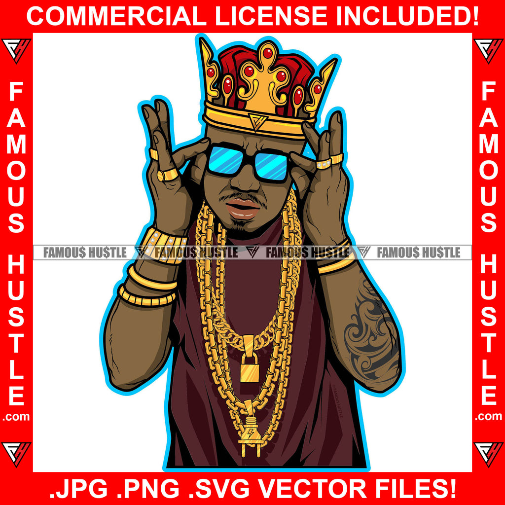 King Black Gangster Man Sunglasses Gold Plug Necklace Chain Rings Jewe ...