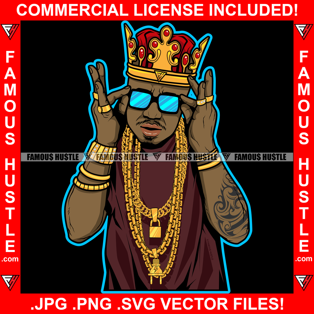 King Black Gangster Man Sunglasses Gold Plug Necklace Chain Rings Jewe ...