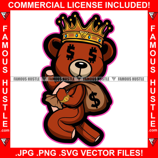 Money Gangster King Teddy Bear Dollar Sign Eyes Cash Bag Running Gold ...