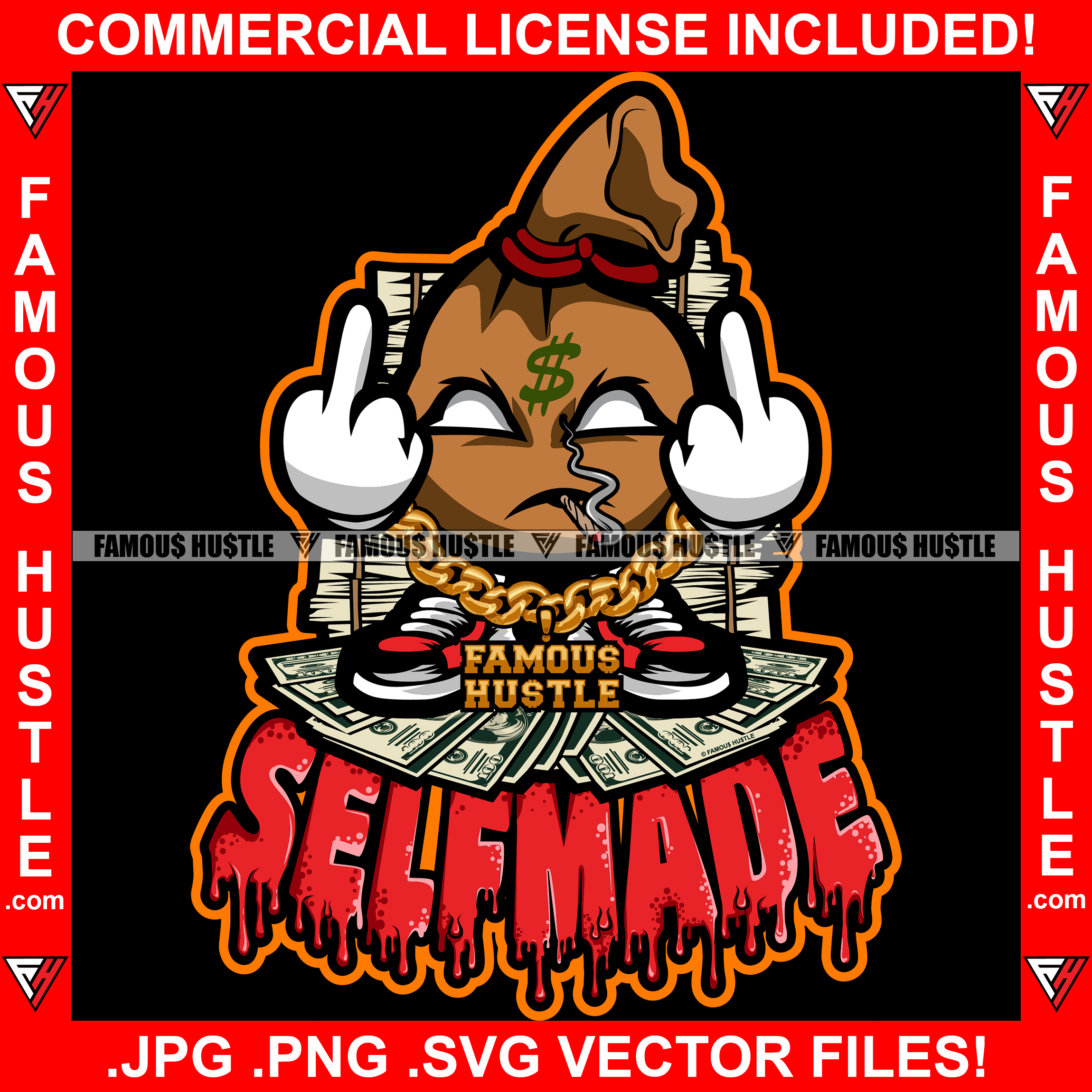 Selfmade Dripping Money Bag Middle Fingers Gold Necklace Smoking Cigar ...