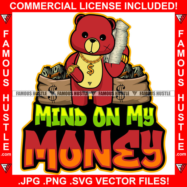 Mind On My Money Gangster Red Teddy Bear Scar Angry Face Gold Dollar S ...