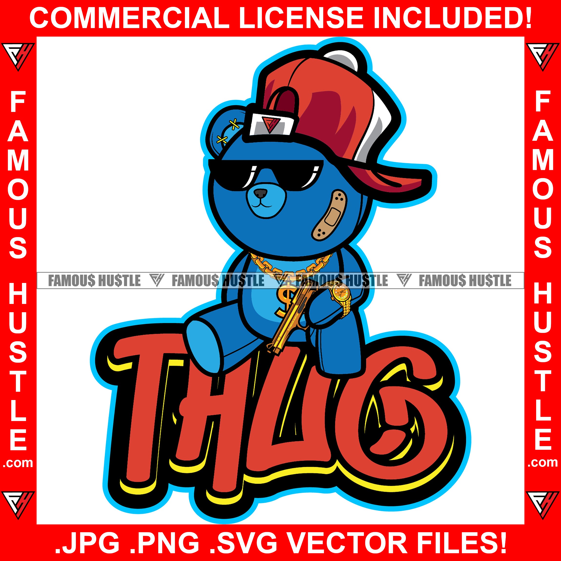 Thug Gangster Teddy Bear Gold Dollar Sign Necklace Jewelry Pistol Gun ...