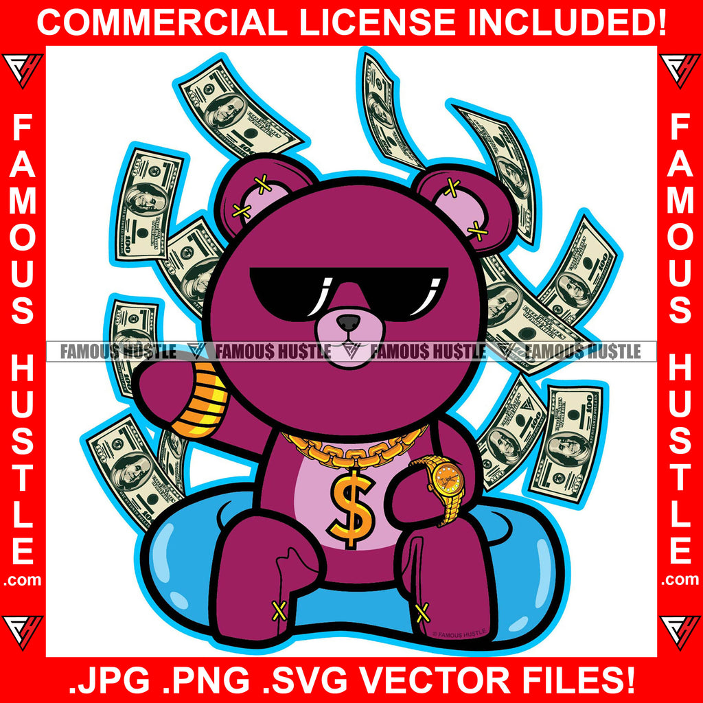 Big Dreams Gangster Teddy Bear Sunglasses Cash Money Falling Gold Doll ...
