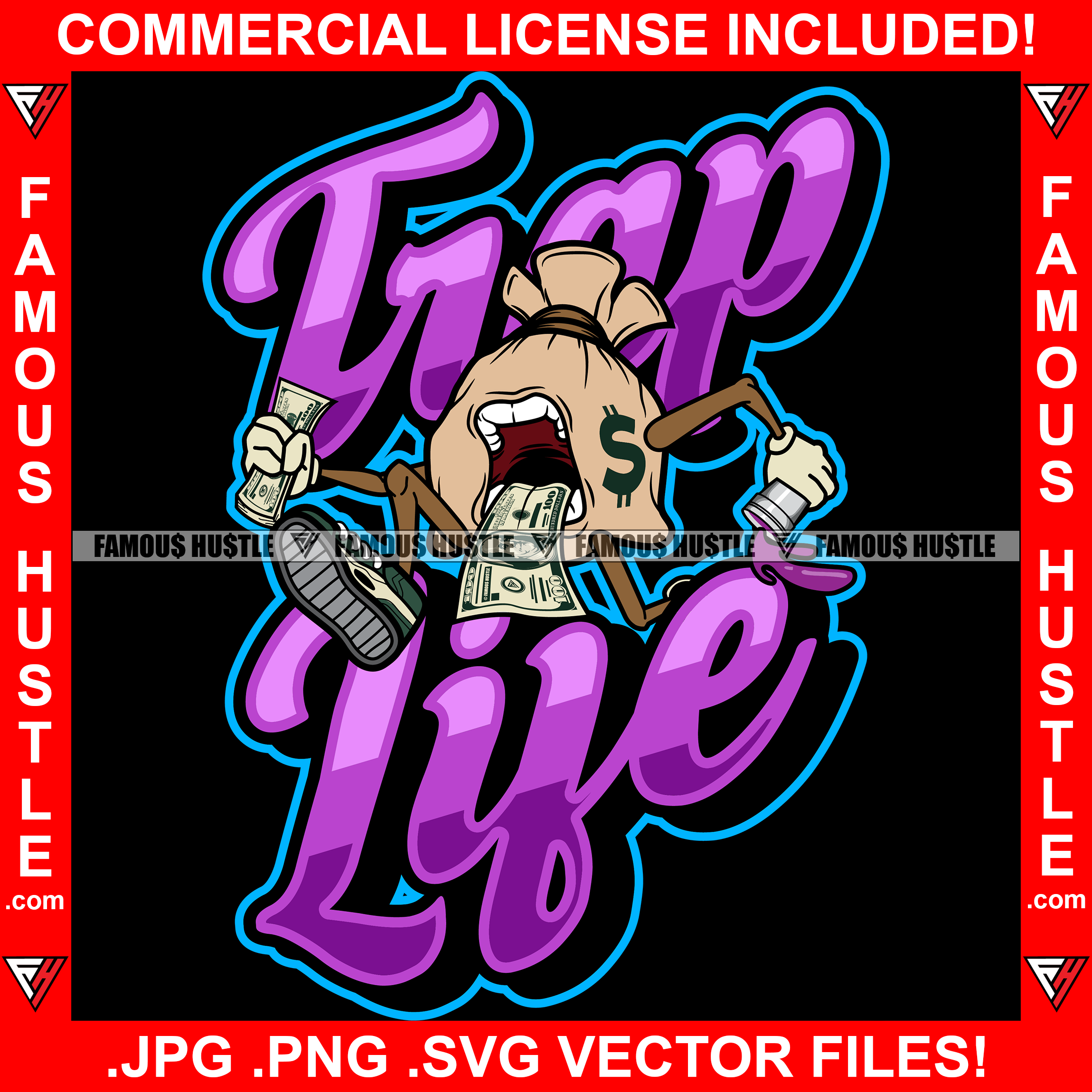 Trap Life Gangster Cash Bag Money Tongue Running Sneakers Hip Hop Rap ...