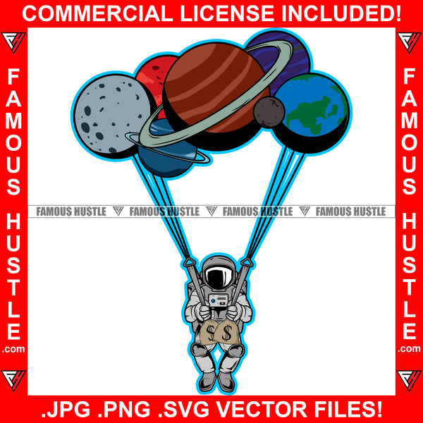 Money Magnet Astronaut In Outer Space Suit Flying With Nine Planets Ba ...