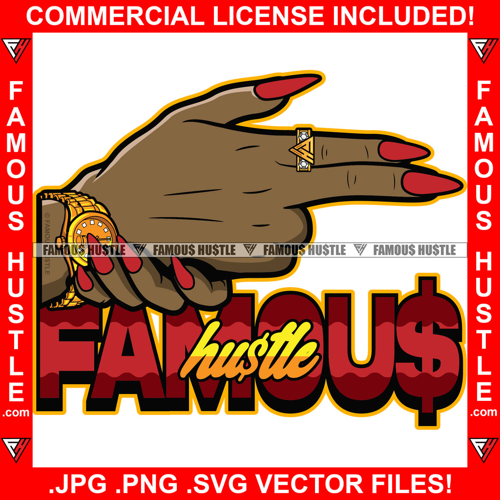 Famous Hustle Brains Beauty Booty Sexy Hand Sign Gun Gold Jewelry Red ...