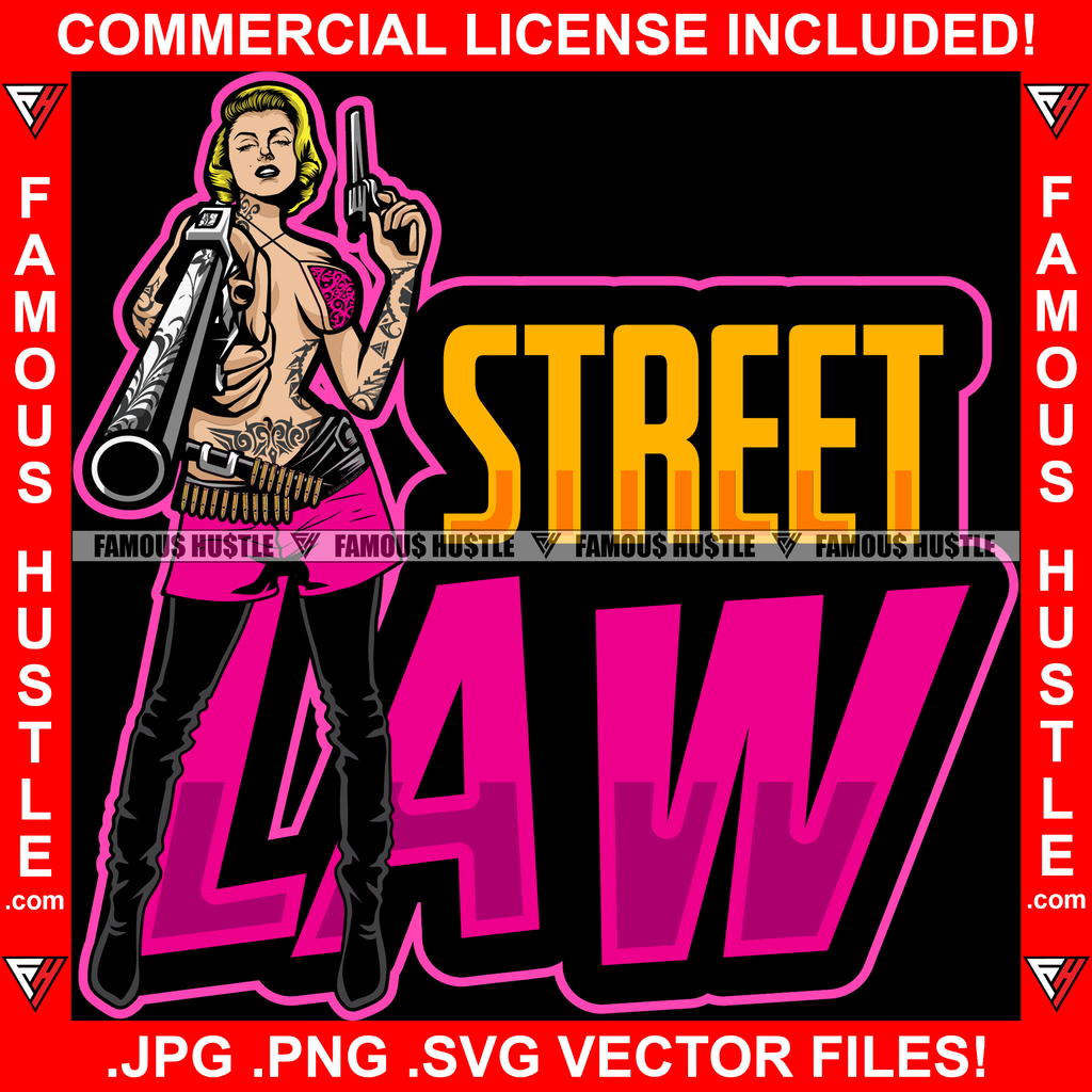 Street Law Sexy Woman Tattooed Lady Machine Gun Cigarette Drugs Hip Ho ...
