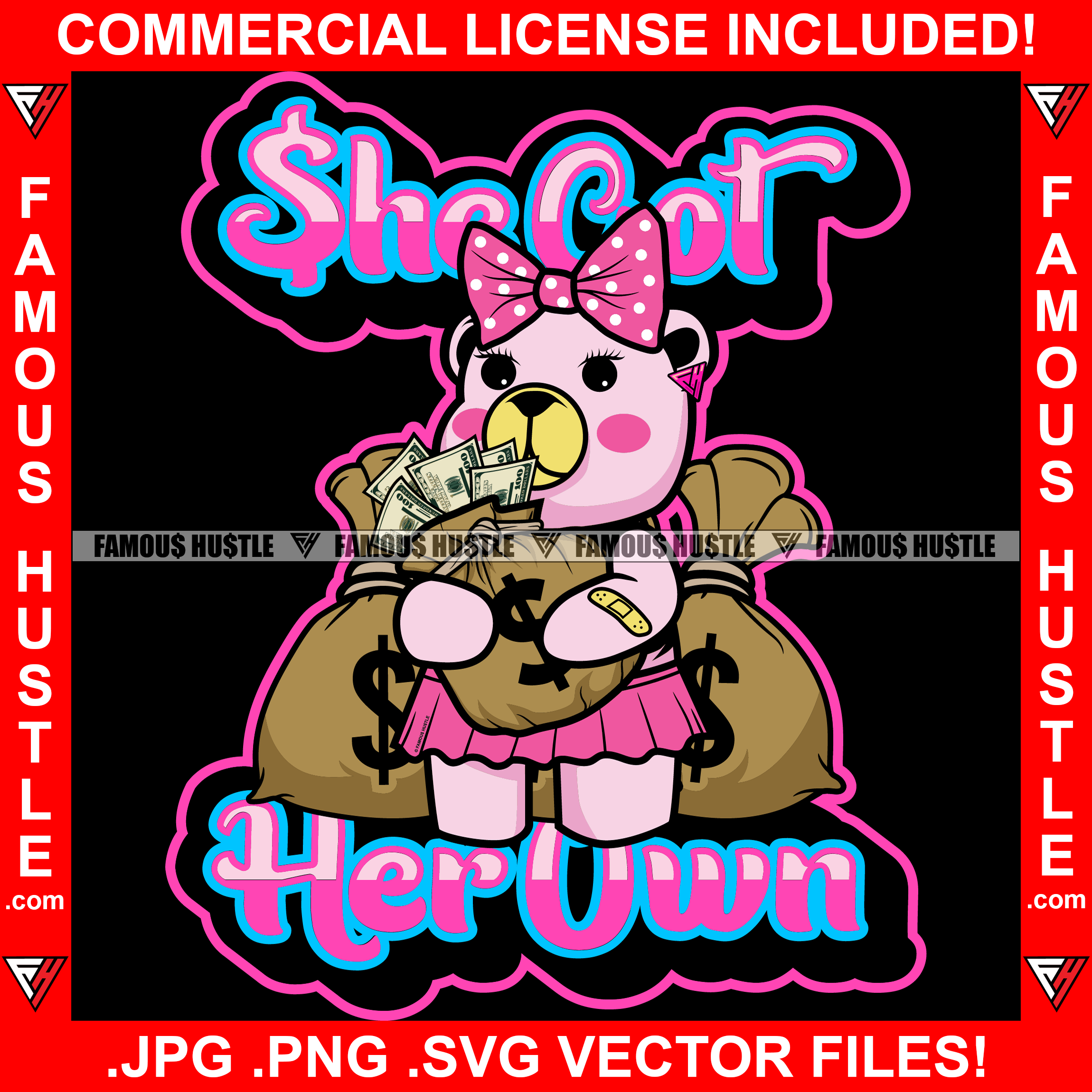 She Got Her Own Gangster Female Teddy Bear Scar Face Pink Bow Money Ba ...