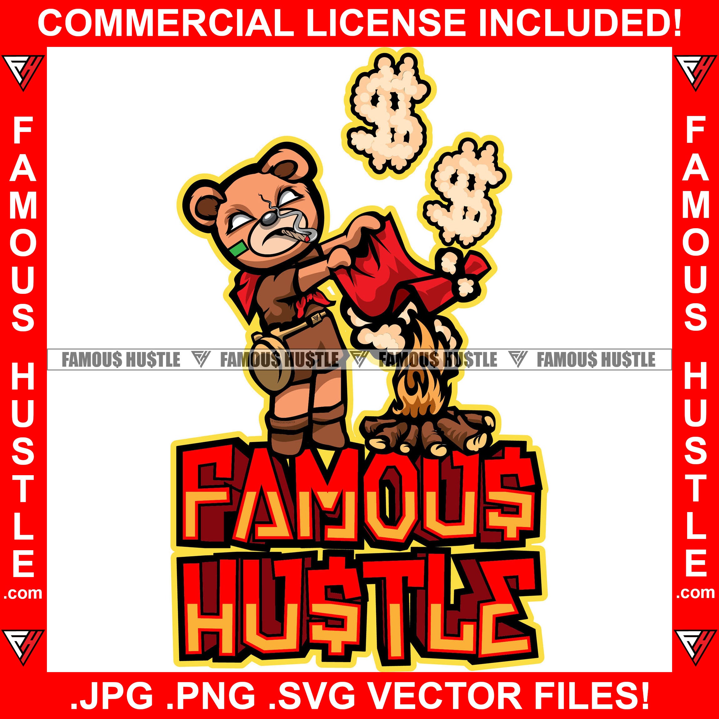 Famous Hustle Gangster Teddy Bear White Eyes Smoking Cigar Scar Face F ...