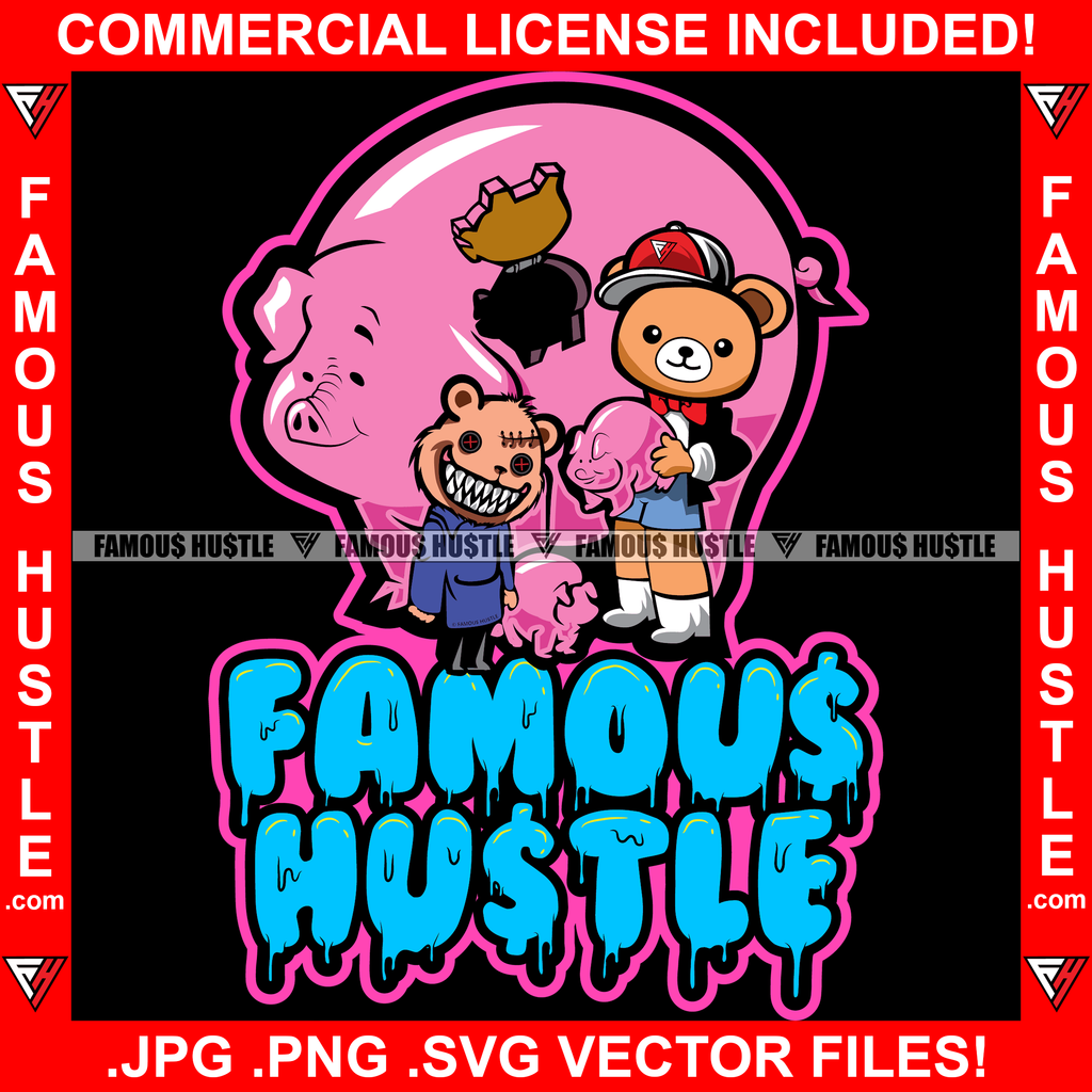 Famous Hustle Dripping Rich Teddy Bear Tuxedo Putting Small Piggy Bank ...