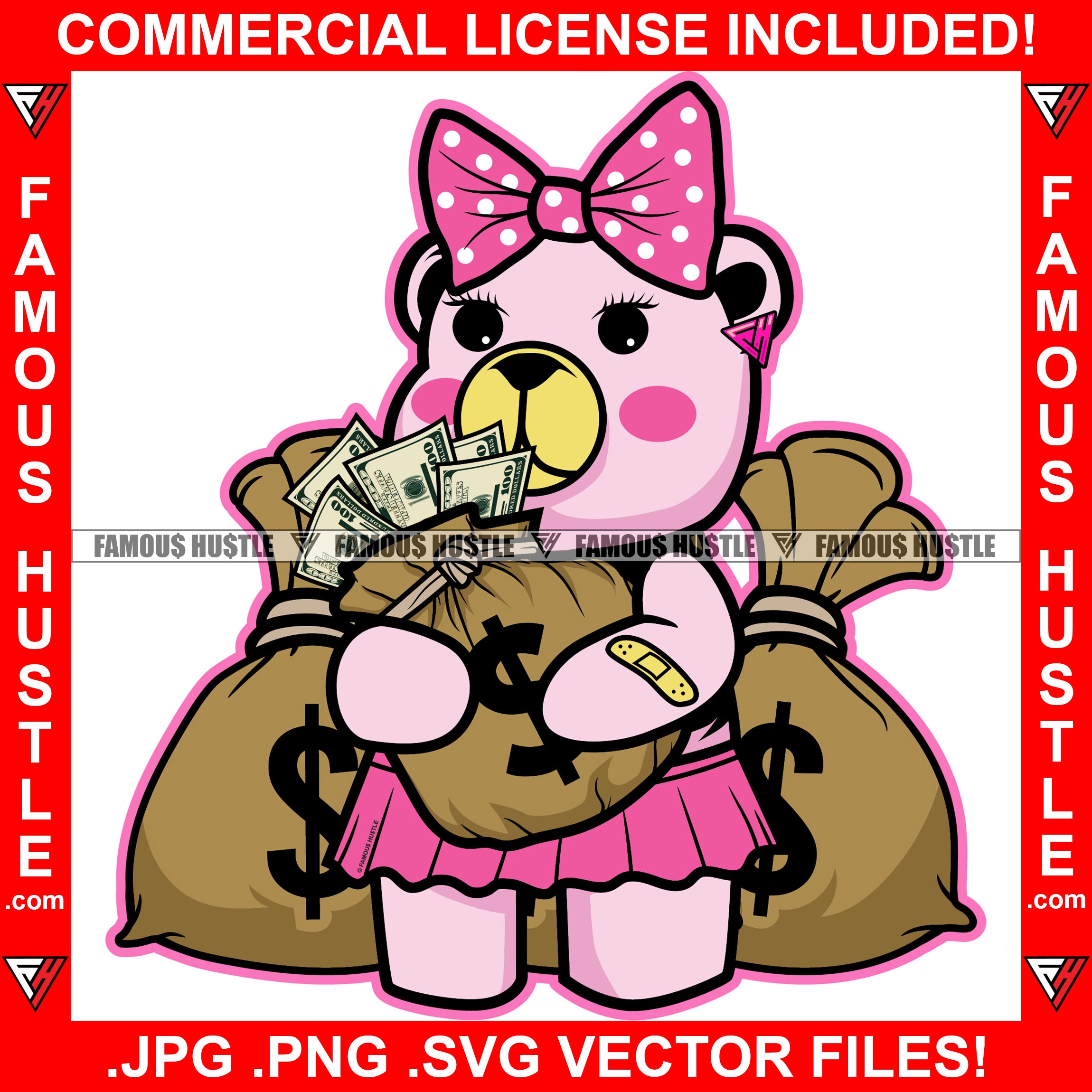 She Got Her Own Gangster Female Teddy Bear Scar Face Pink Bow Money Ba ...