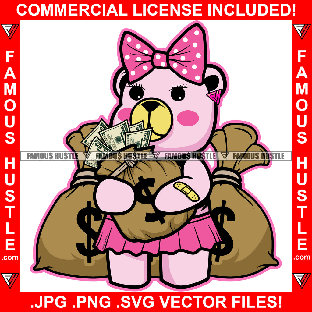 She Got Her Own Gangster Female Teddy Bear Scar Face Pink Bow Money Ba ...
