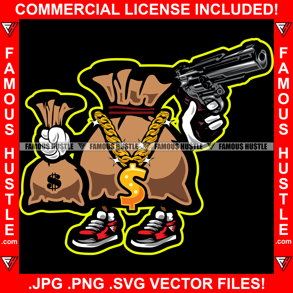 Gangster Cash Money Bag Cartoon Character Gold Dollar Sign Necklace Pi ...
